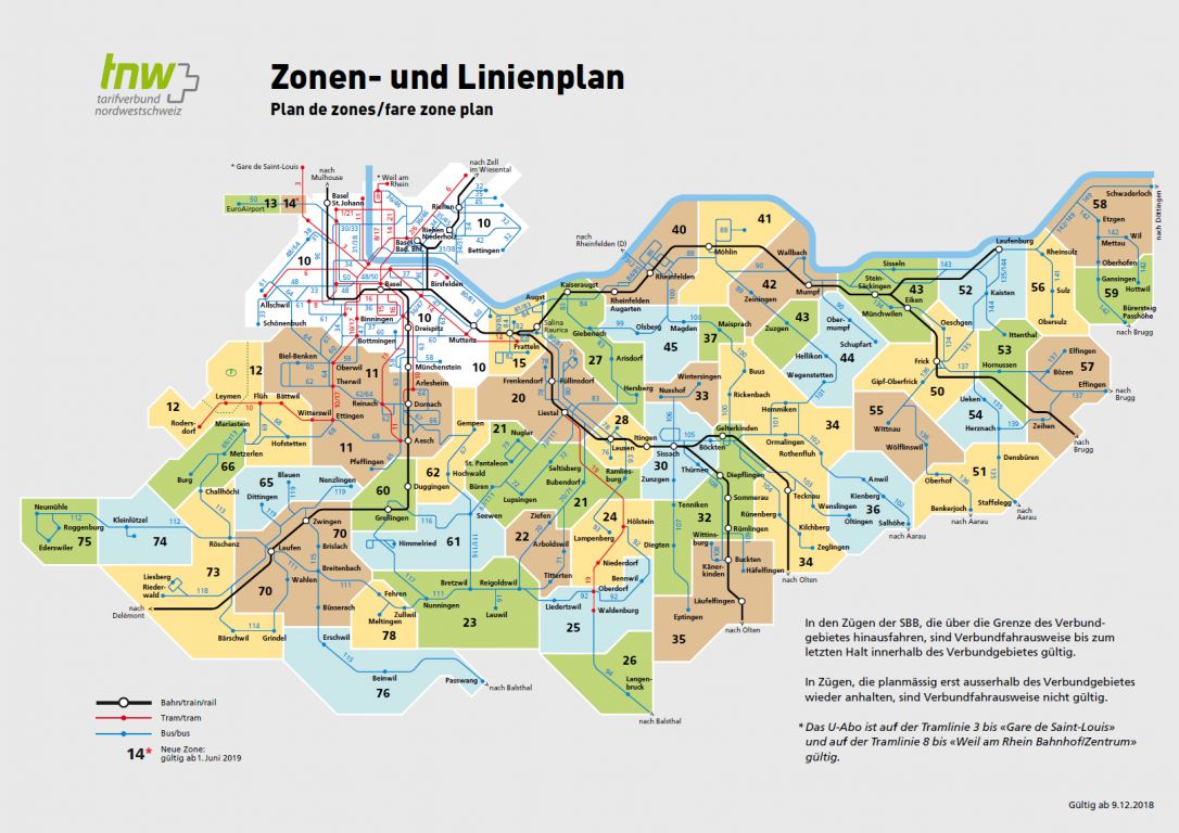 Zonen- und Ortschaftenplan TNW – Tarifverbund Nordwestschweiz