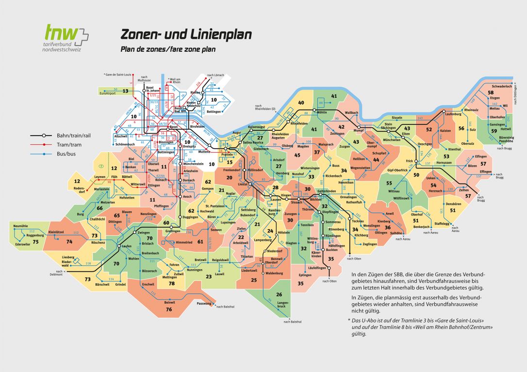 Zones and municipalities in the TNW area – Tarifverbund Nordwestschweiz